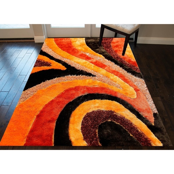 3D S70 Signature Collection 1-inch Pile Shag Area Rug Orange Color ...