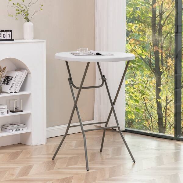 BTEXPERT White 2.63 Foot Round Plastic Bar Height Folding Cocktail ...