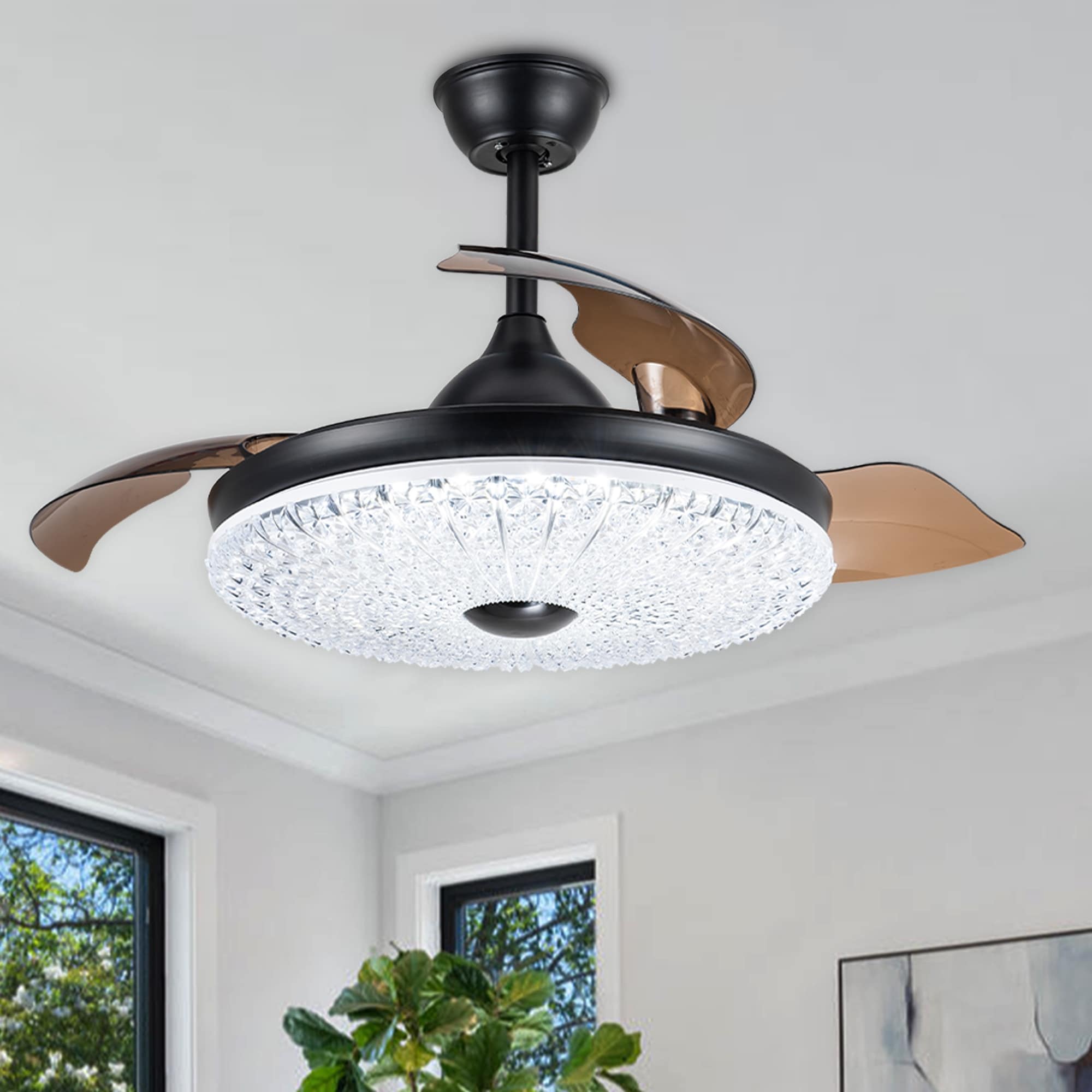 Modern 42 Inch Ceiling Fan with Lights and Remote, Dimmable LED, 6 ...