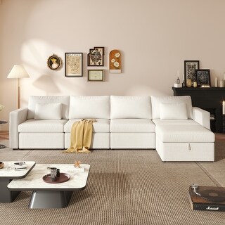Modern Cotton Linen Sectional Sofa with Chaise and Modular Design - Bed ...