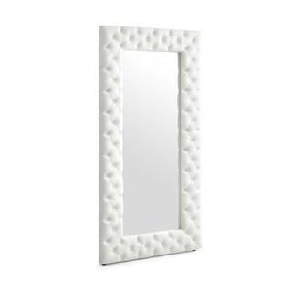 Cid 80 Inch Full Length Floor Mirror, Tufted Faux Leather Frame, White ...