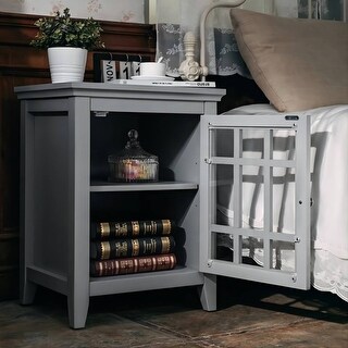 Wood Bedside Table End Table w/ Open Glass Door Storage Compartments ...