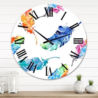 Designart 'Ethnic Blue Feathers' Bohemian & Eclectic wall clock - Bed ...