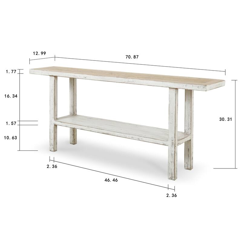 Artissance Reclaimed Wood Song Console Table w/Shelf, 71" Long, Off ...