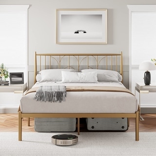 Gold Metal Platform Bed Frame with Headboard - Bed Bath & Beyond - 38102377