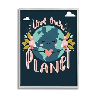Stupell Love Our Planet Phrase Floral Cartoon Earth Framed Wall Art ...