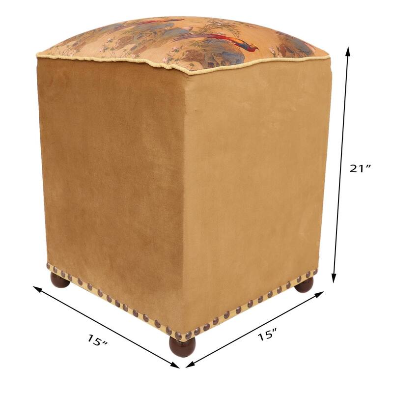 Chinese Nature-sceen Myung Italian Velvet Upholstered Ottoman ...