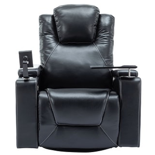 Black PU Leather Swivel Power Recliner Chair with Bluetooth Sound - Bed ...