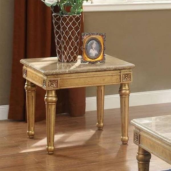 Marble Top End Table With Fluted Detail Wooden Turned Legs, Gold ...