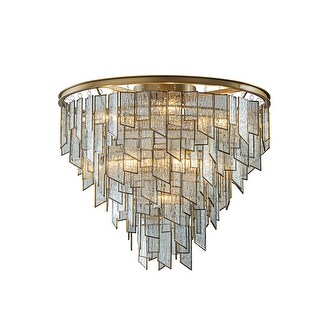 6-Light Luxury Water Ripple Glass Flush Mount Modern Brass Frame ...