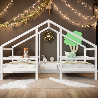 Double Twin Size Triangular House Beds with Built-in Table For Two Kids ...