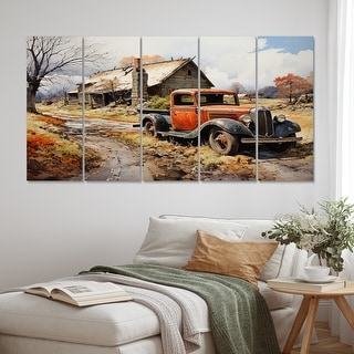 Designart "Coral Pickup Truck Road Legends II" Transportation ...