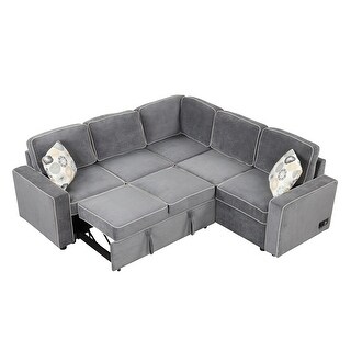 83" L-Shaped Pull Out Sofa Bed Modern Convertible Sleeper Sofa with 2 ...