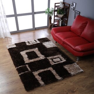 Hand Tufted Shag Polyester Area Rug Geometric Brown Beige K00001 - Bed ...