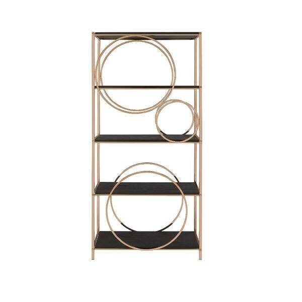 Rectangular Bookshelf with Wooden Shelves in Black Oak and Champagne ...