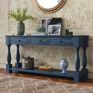 Pine Wood 64" Console Table Long Extra-Thick Sofa Table with Drawers ...