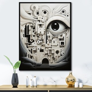 Designart "Black White Opt Art Illusory Reflections II" Op Art Framed ...