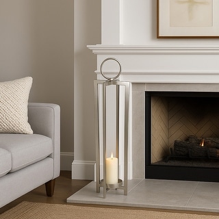 Siana 31 Inch Lantern Candle Holder, Classic Silver Finished Metal ...