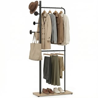 Gymax Double Rods Clothes Hanging Rack Freestanding Clothes Organizer ...