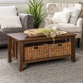 Traditional Storage Coffee Table with Totes, Dark Walnut - Bed Bath ...