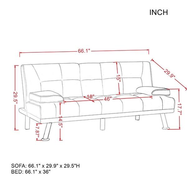 66" Sofa Bed Sleeper Sofa with 2 Cup Holders, 3 Angles for Adjusting ...