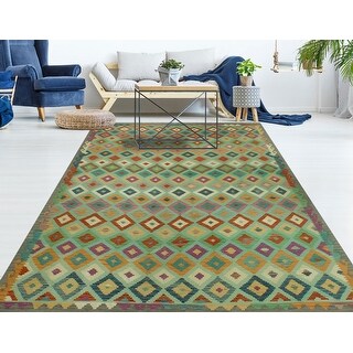 Hand-Woven Sangat Kilim Ellianna Lt. Green/Rust Rug - 7'11" x 11'0 ...