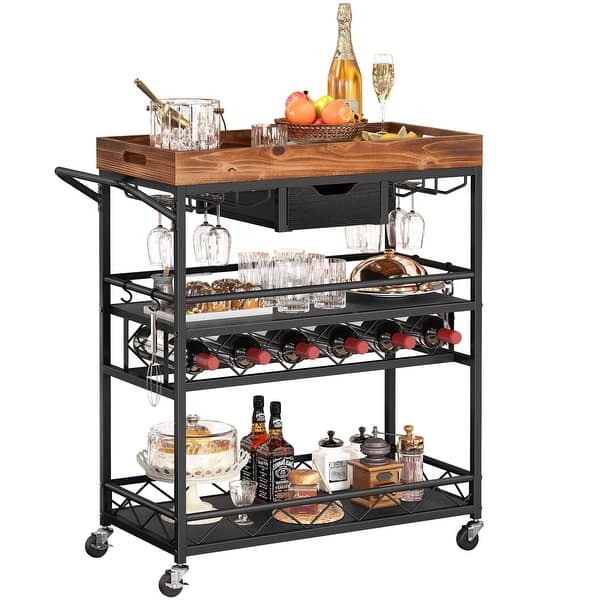 Moasis Mobile Serving Bar Cart with Removable Wood Top Tray Wine Rack ...