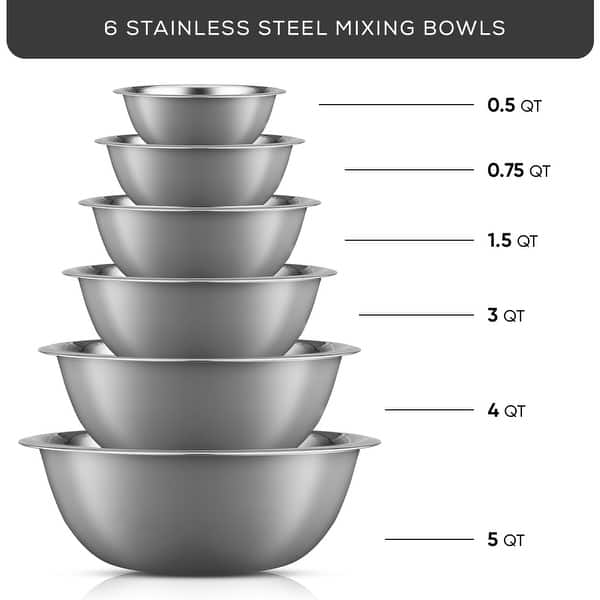 JoyJolt Stainless Steel Food Kitchen Mixing Bowl - Set of 6 - .5QT ...