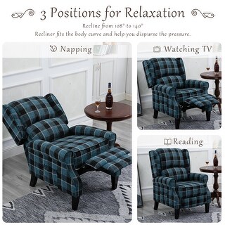 Blue Check Recliner Sofa Wingback Reading Chair with Footrest - Bed ...