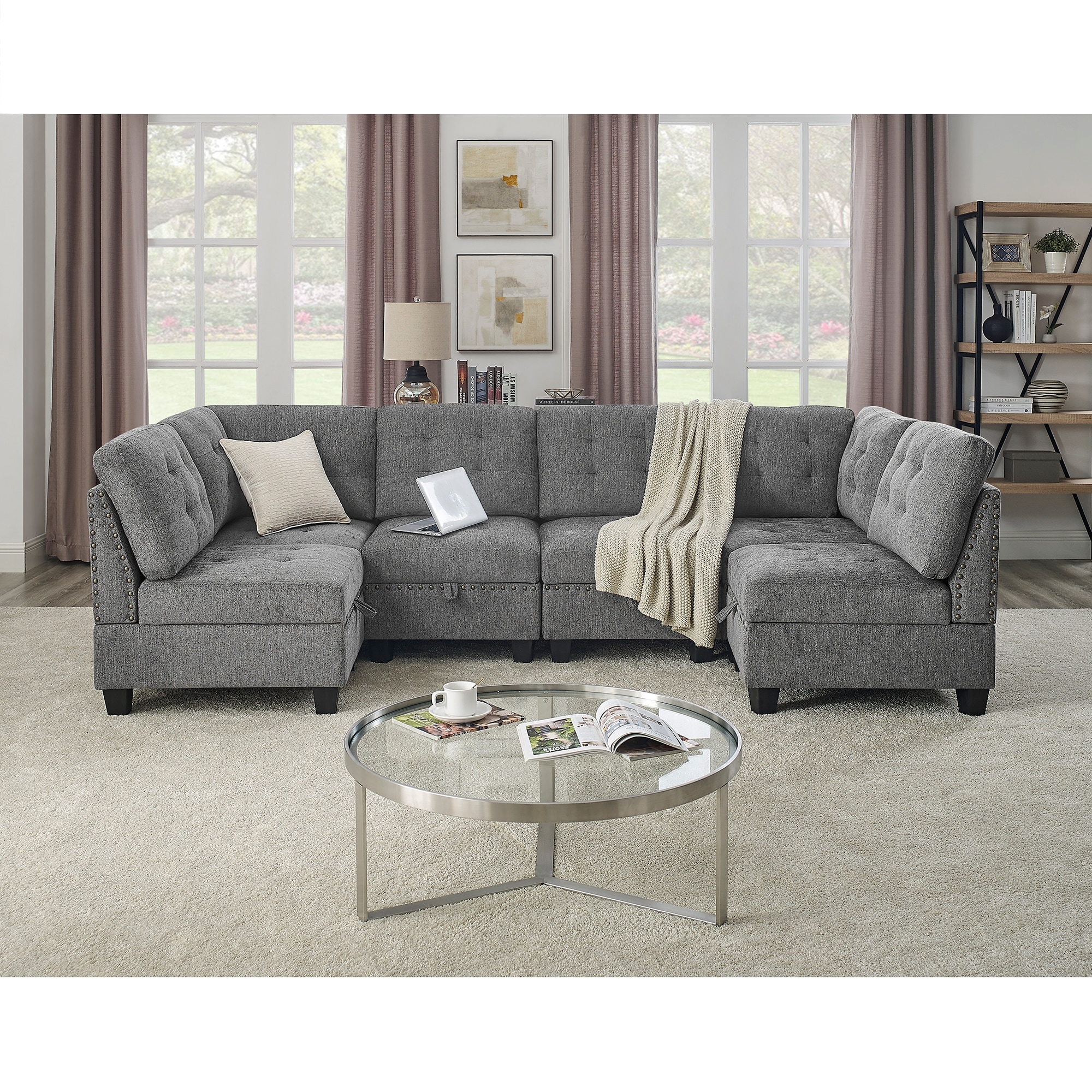 Oversized U-shape Sectional Sofa w/ Ottoman, Livingroom Modular ...