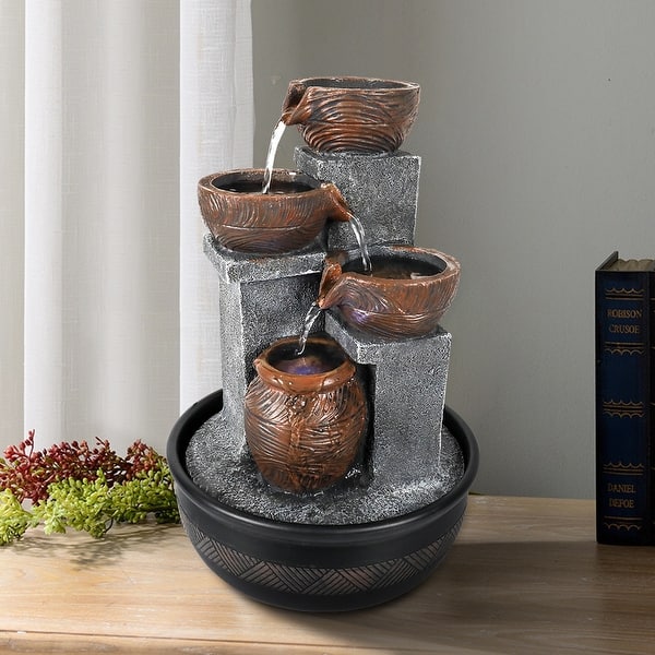 Tabletop Water Fountain Indoor Waterfalls Fountains with LED Lights ...