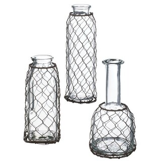 Sullivans Set of 3 Mesh Glass Bottle Vases 8"H, 7"H & 6.5"H Clear - Bed ...