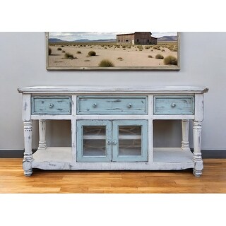 HomeRoots 70" Blue and White Solid Wood Open shelving Distressed TV ...