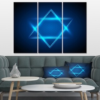 Designart "Neon Star of David" Abstract Canvas Art Print - 36x28 - 3 ...