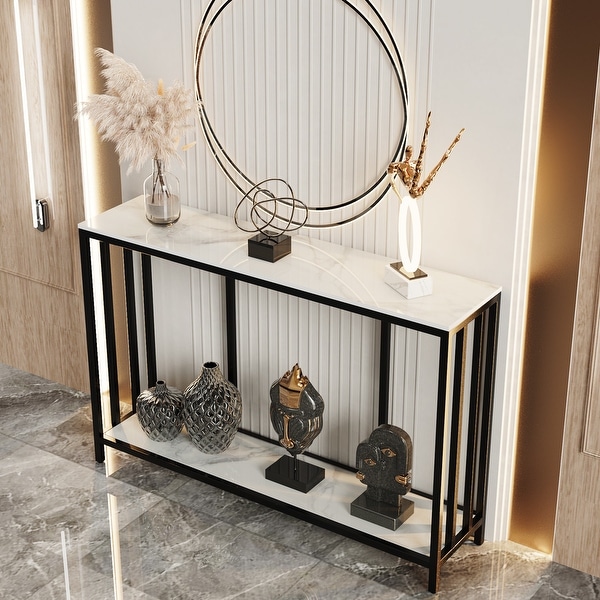 Modern Entryway Console Table with Industrial-inspired Concrete Wood ...