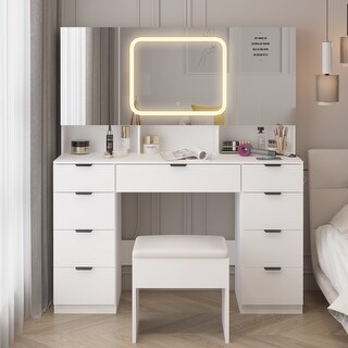 Large Vanity Table Set With 3 Opening Mirrors And Led Lights, Vanity ...