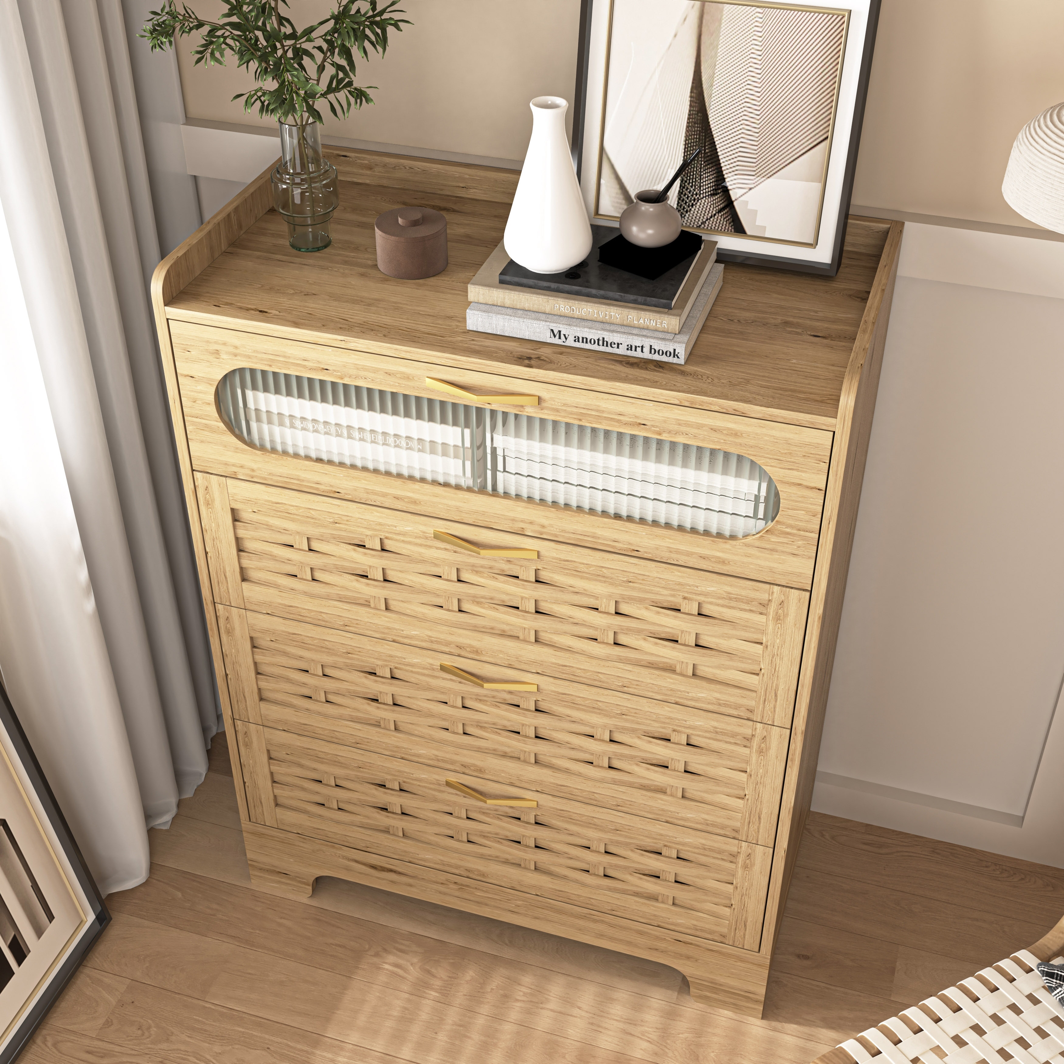 Large Double Dresser with Wide 4 Drawers Wood 4 drawer