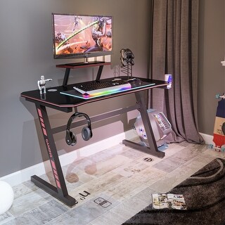 Gaming Table Z Shaped Gaming Desk with PC Holder Monitor Stand, Black ...