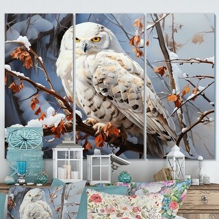 Designart "Snowy Owl Winter I" Animals Canvas Print Set - Bed Bath ...