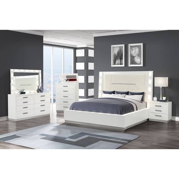 Coco Americana Style 4PC/5PC Bedroom Set Made with Wood & Built in LED ...