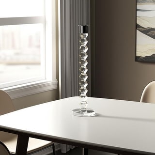 14" Clear And Silver Geo Stacks Crystal Tabletop Taper Candlestick ...