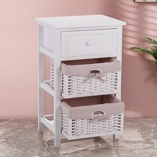 One Drawer Nightstand with Two Removable Baskets, Storage Bedside Table ...