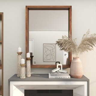 Brown Mango Wood Minimalistic Wall Mirror with Natural Wood Grain and ...