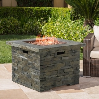 Roomfitters Square Outdoor Fire Pit Table with Stone-Look Magnesium ...