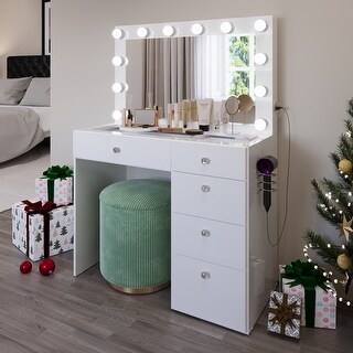 Boahaus Vanity Desk with Mirror and Lights Crystal Knobs - Bed Bath ...