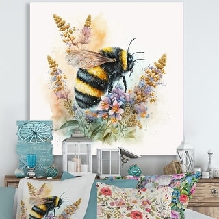 Designart "Bee Flying To A Flower Watercolour III" Animals Bee Canvas ...
