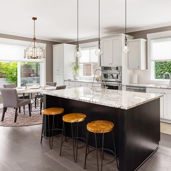 Luray Rustic Farmhouse 1-light Wood Glass Drop Kitchen Island Pendant ...