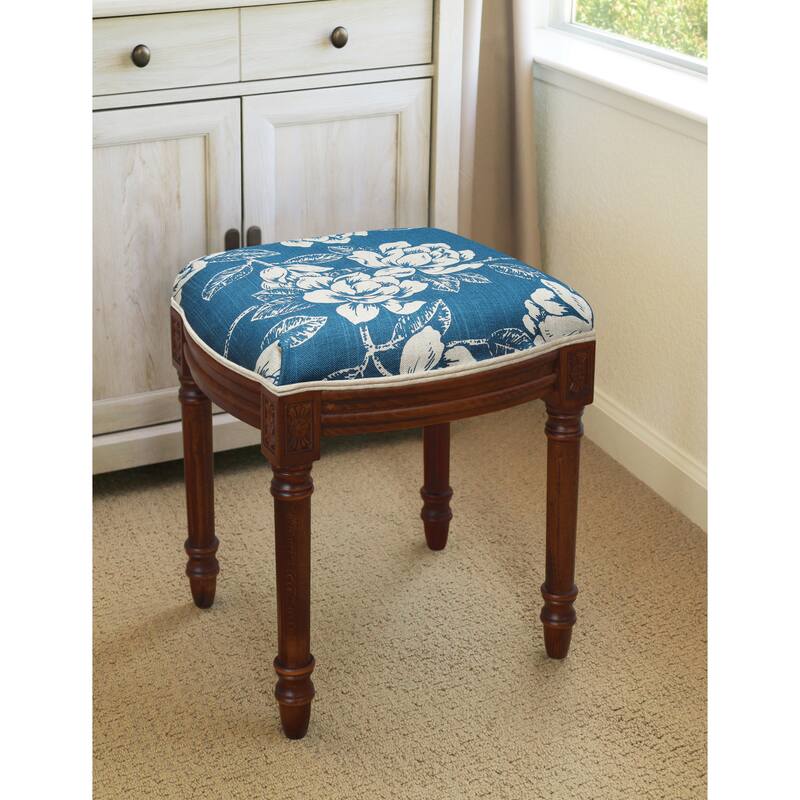 Navy Blue Magnolia Vanity Stool with wood stained finish - Overstock ...