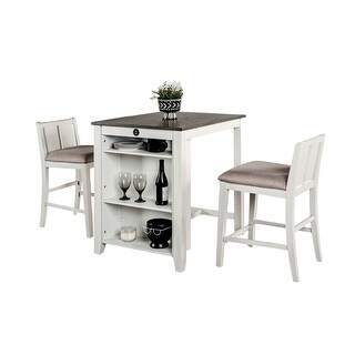 Lessi 3pc Counter Height Table Set with Side Shelf, USB , White Gray ...