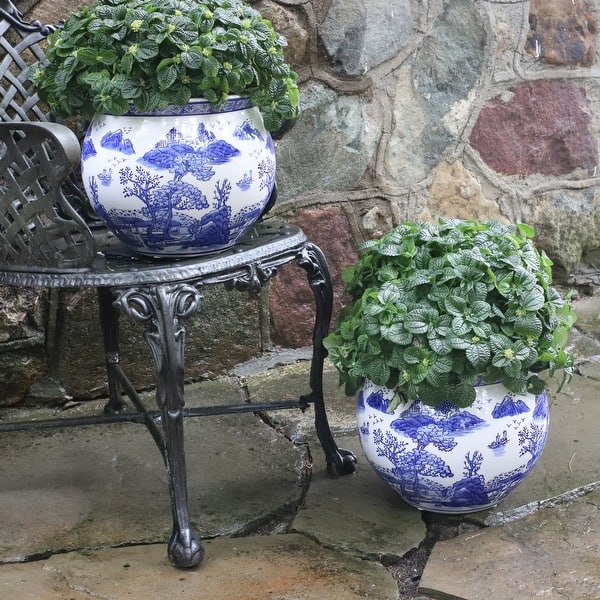 Euro Ceramica Blue & White 11" Planter Pot - Landscape Design - Bed ...